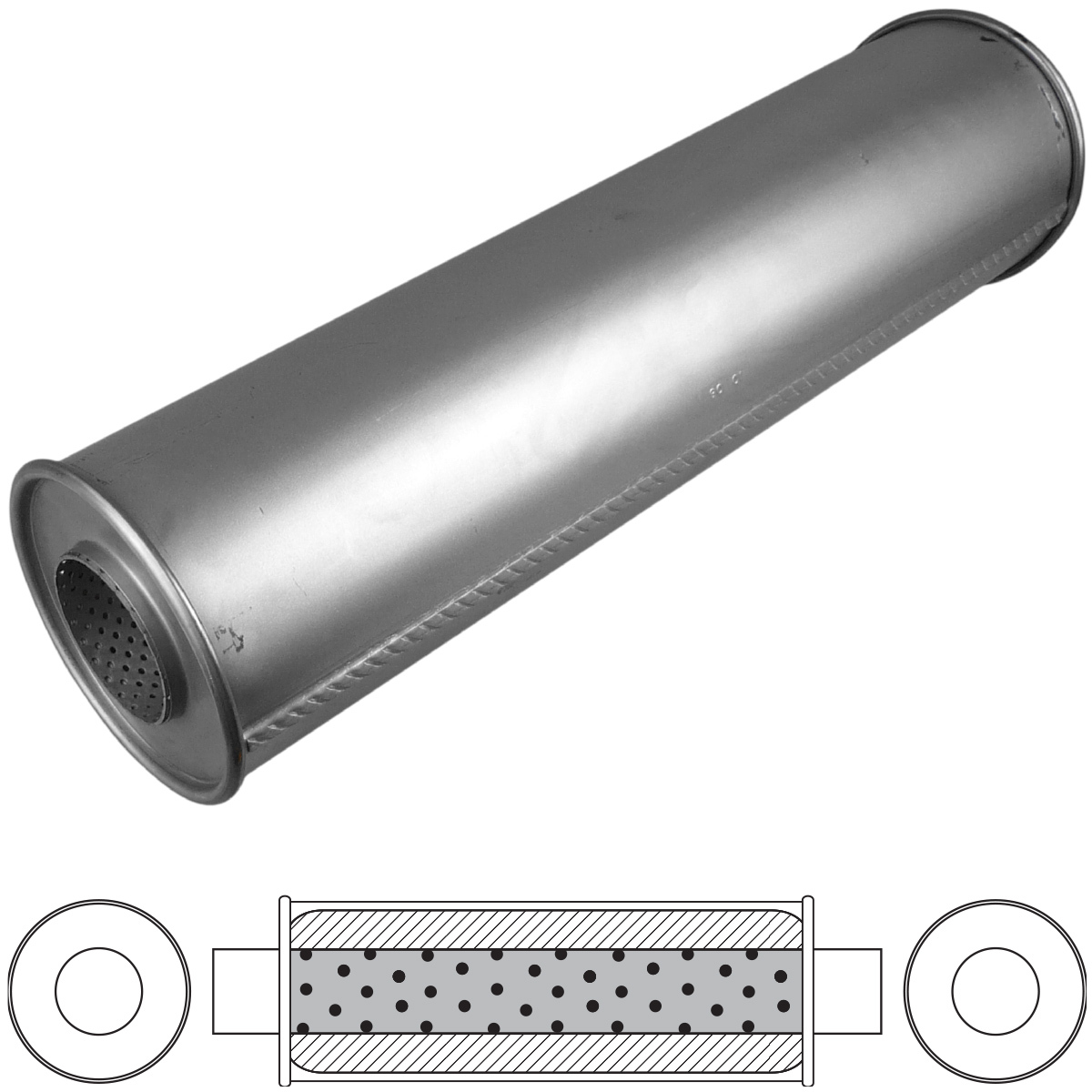 9" RD 44" LONG 4" Truck Muffler with Domed end - Redback